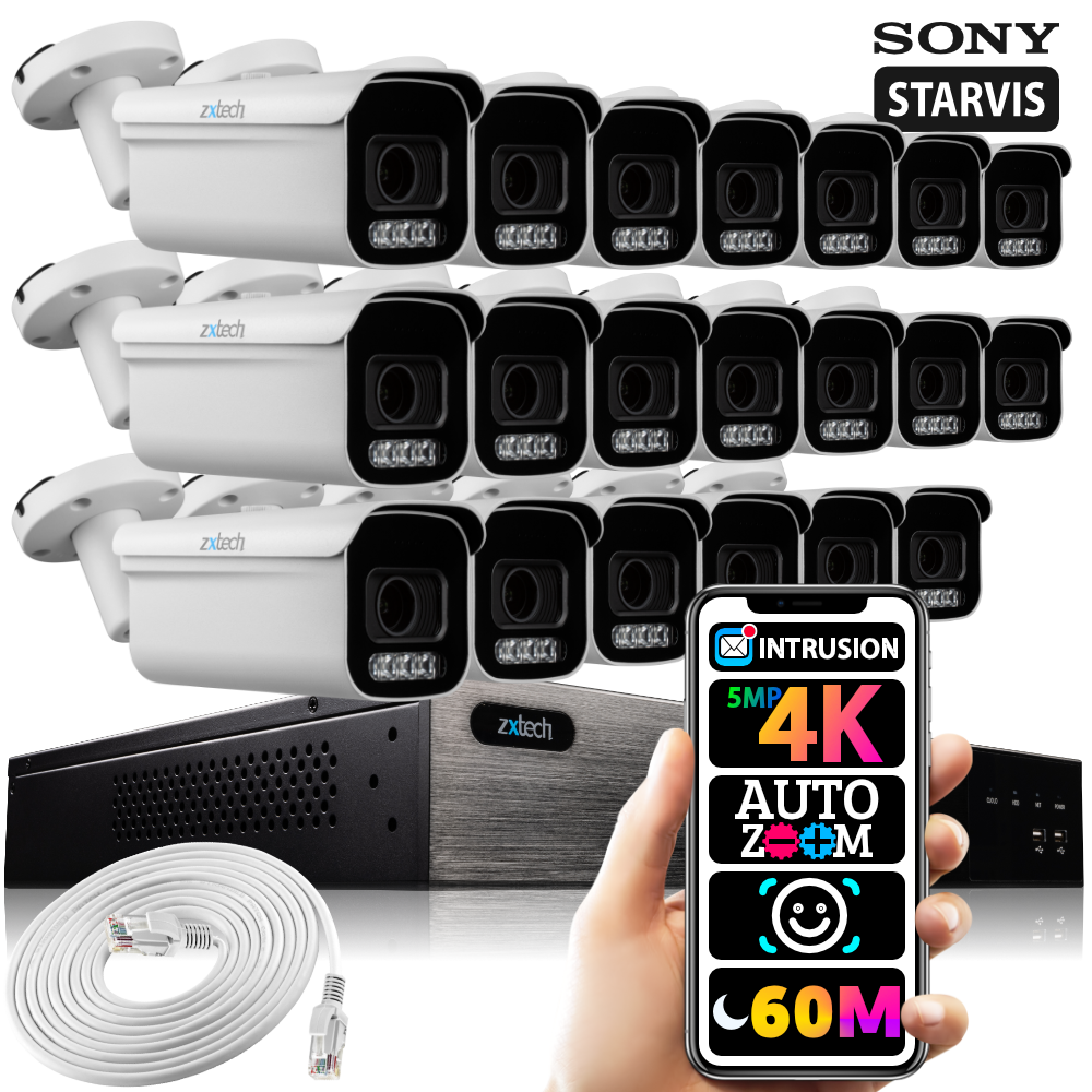 Zxtech 20 Camera 4K CCTV System | Premio AI Sony Starvis PoE NVR